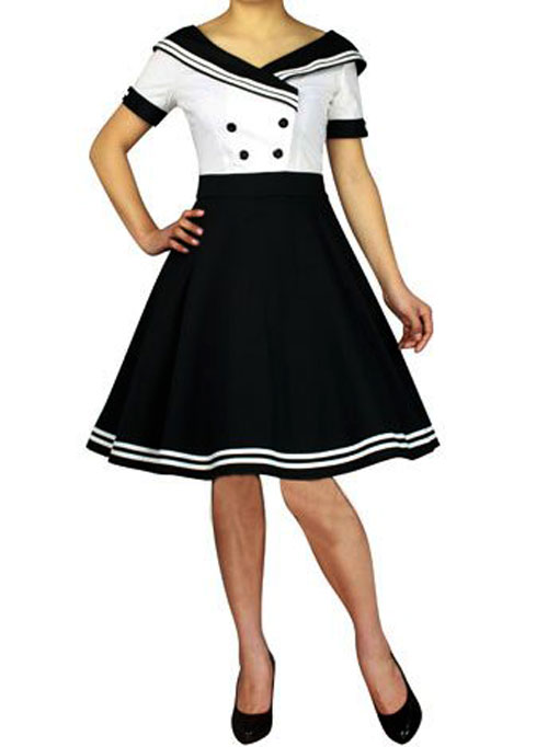 Rk81 Rockabilly Sailor Retro Nautical Costume Dress Pin Up Vintage 50s